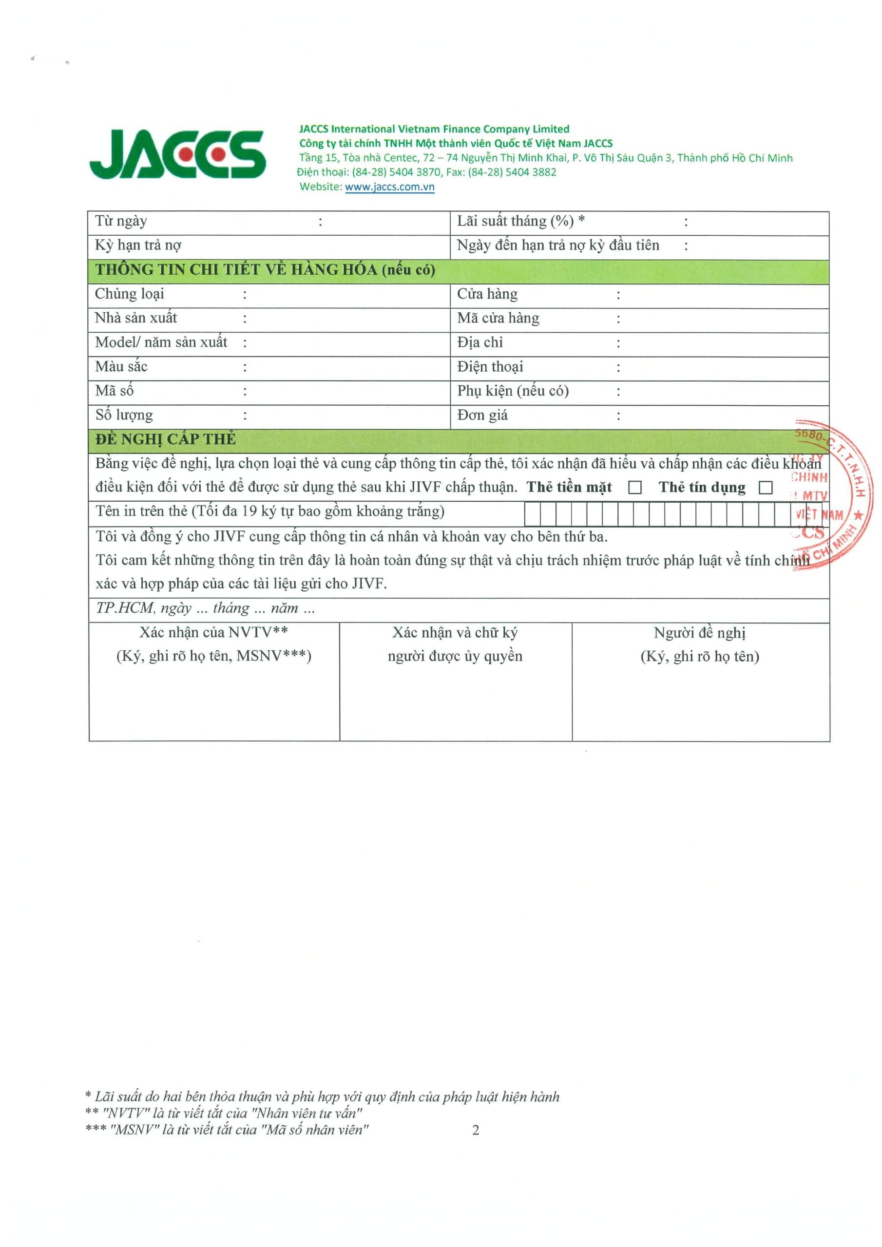 Credit contract - JACCS - Japanese financial company