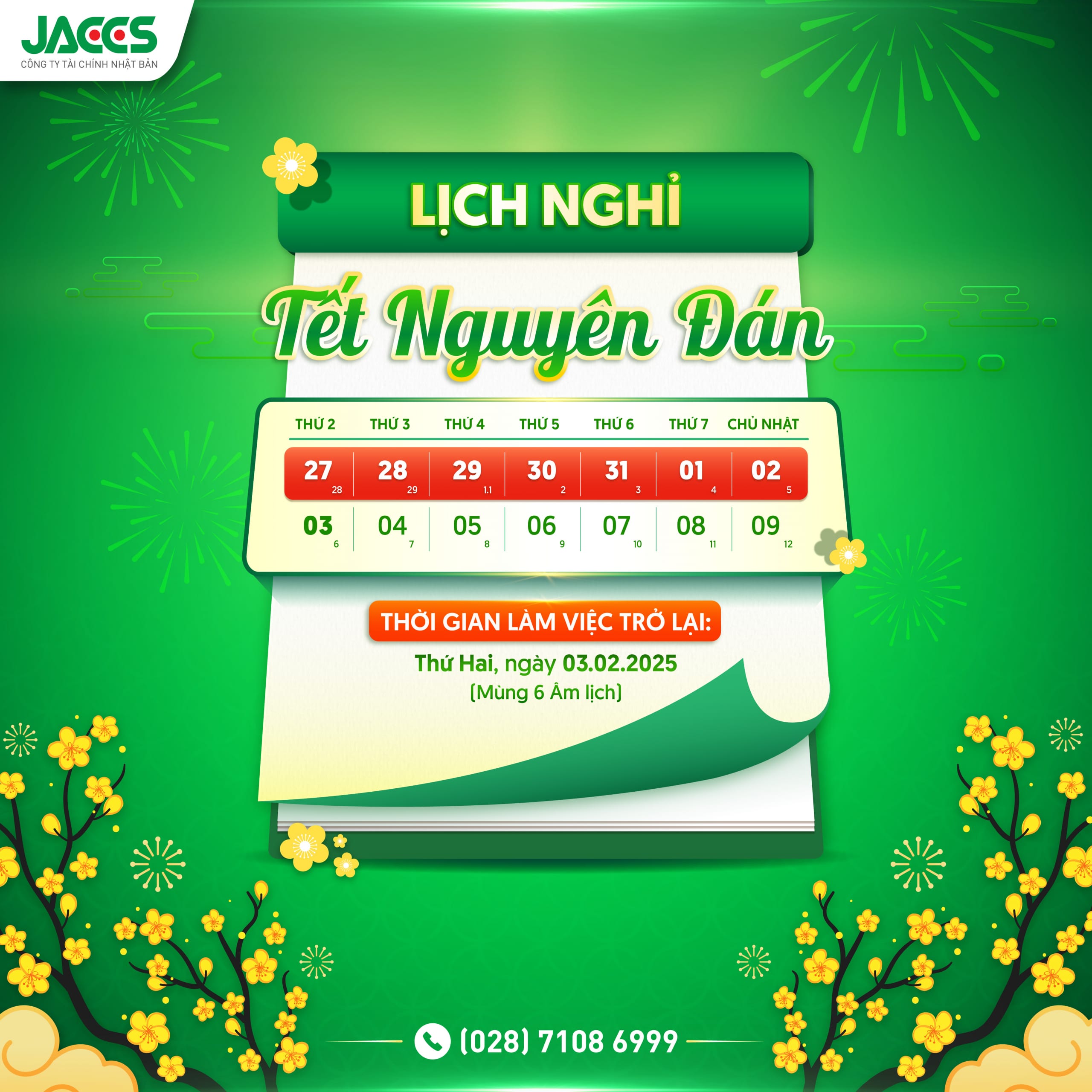 POPUP_2025 LUNAR NEW YEAR HOLIDAY ANNOUNCEMENT - JACCS - Công ty Tài chính Nhật Bản
